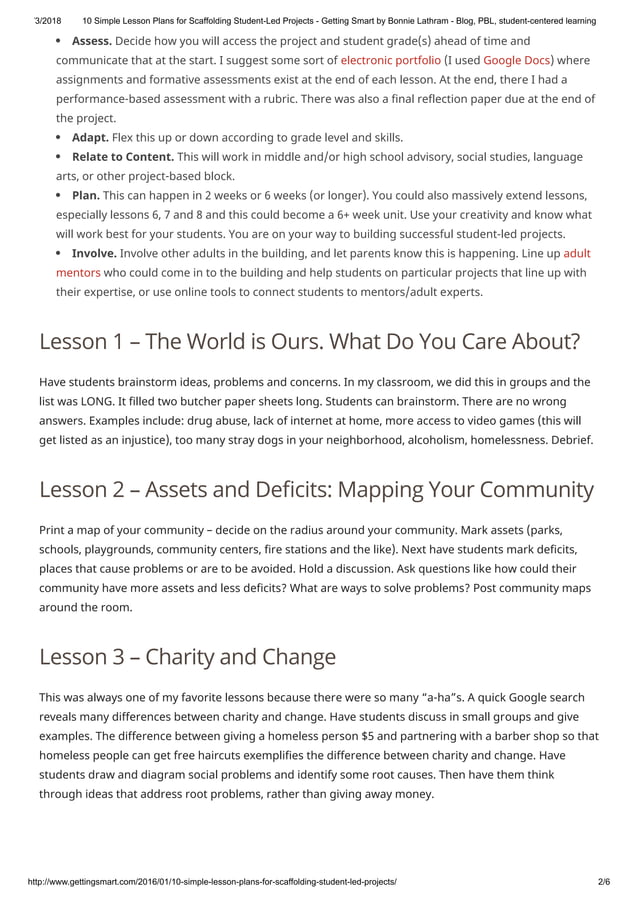10 simple lesson plans for scaffolding student led projects - getting smart by bonnie lathram ...