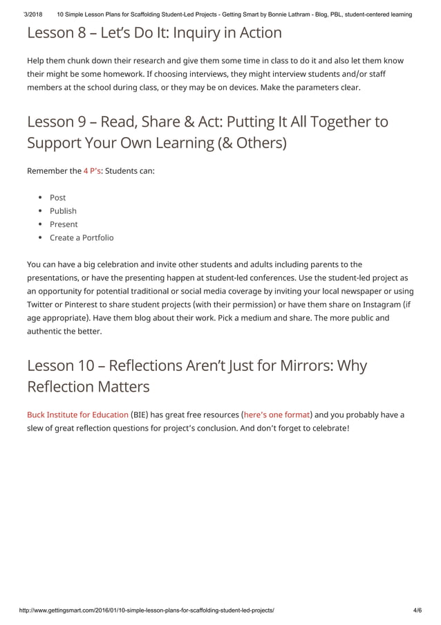 10 simple lesson plans for scaffolding student led projects - getting smart by bonnie lathram ...
