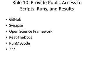 Reproducibility: 10 Simple Rules | PPT