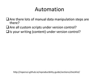 Reproducibility: 10 Simple Rules | PPT