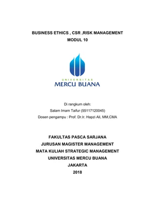 10,sm, salam imam taifur, hapzi ali, business ethics, csr, risk, universitas mercu buana, 2018 | PDF