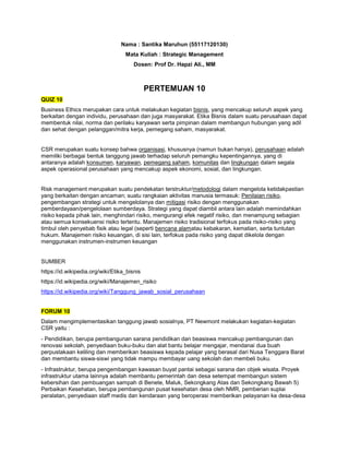 10, sm, santika maruhun, hapzi ali, strategic management, business eticks, csr, risk management ...