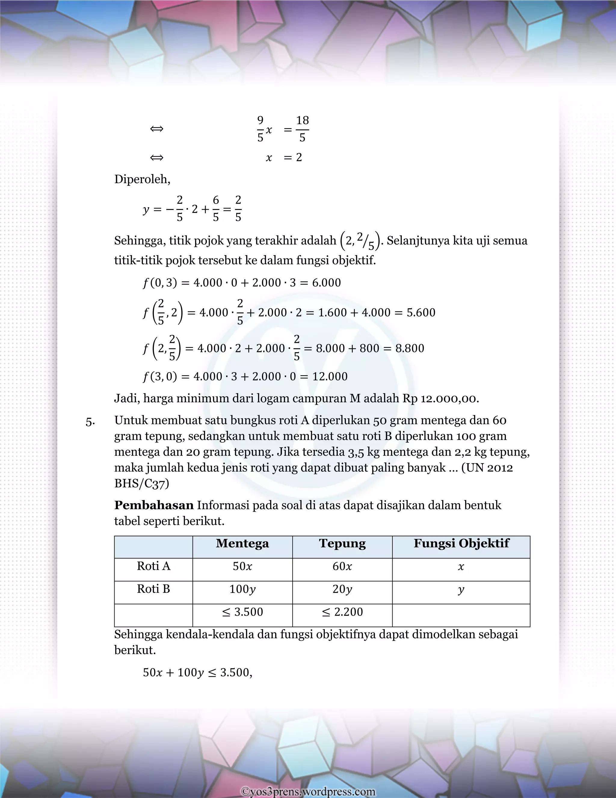 10 soal dan pembahasan permasalahan program linear | PDF