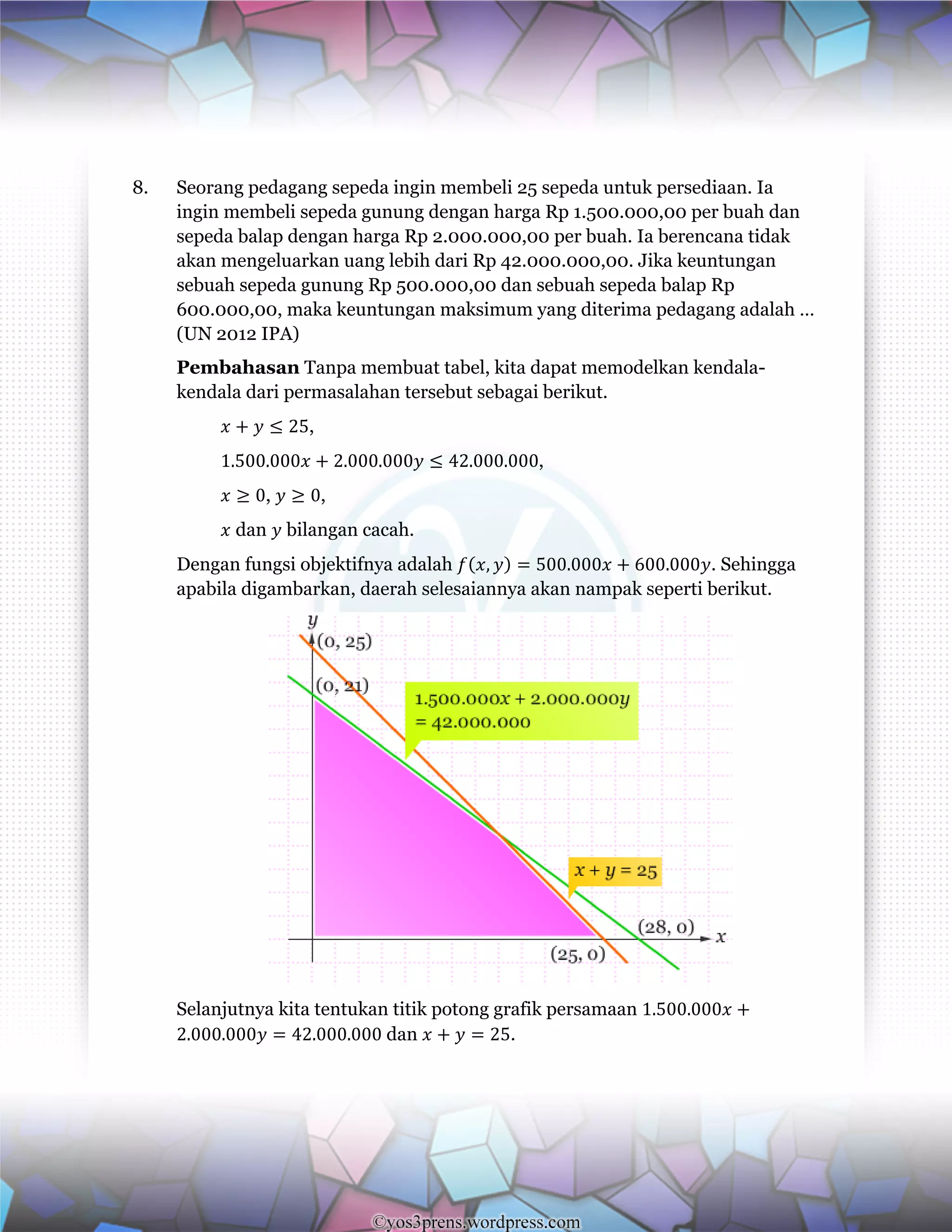 10 soal dan pembahasan permasalahan program linear | PDF