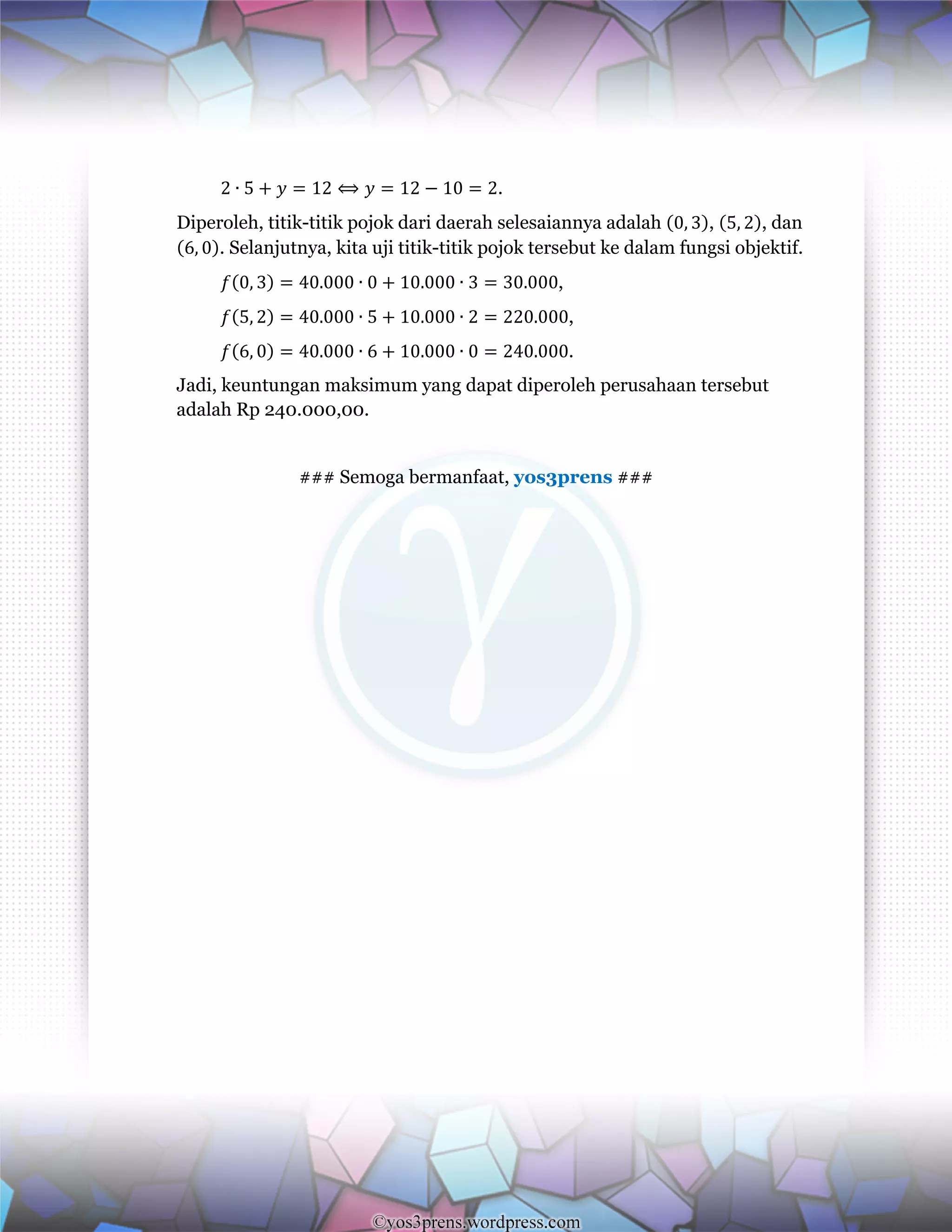 10 soal dan pembahasan permasalahan program linear | PDF
