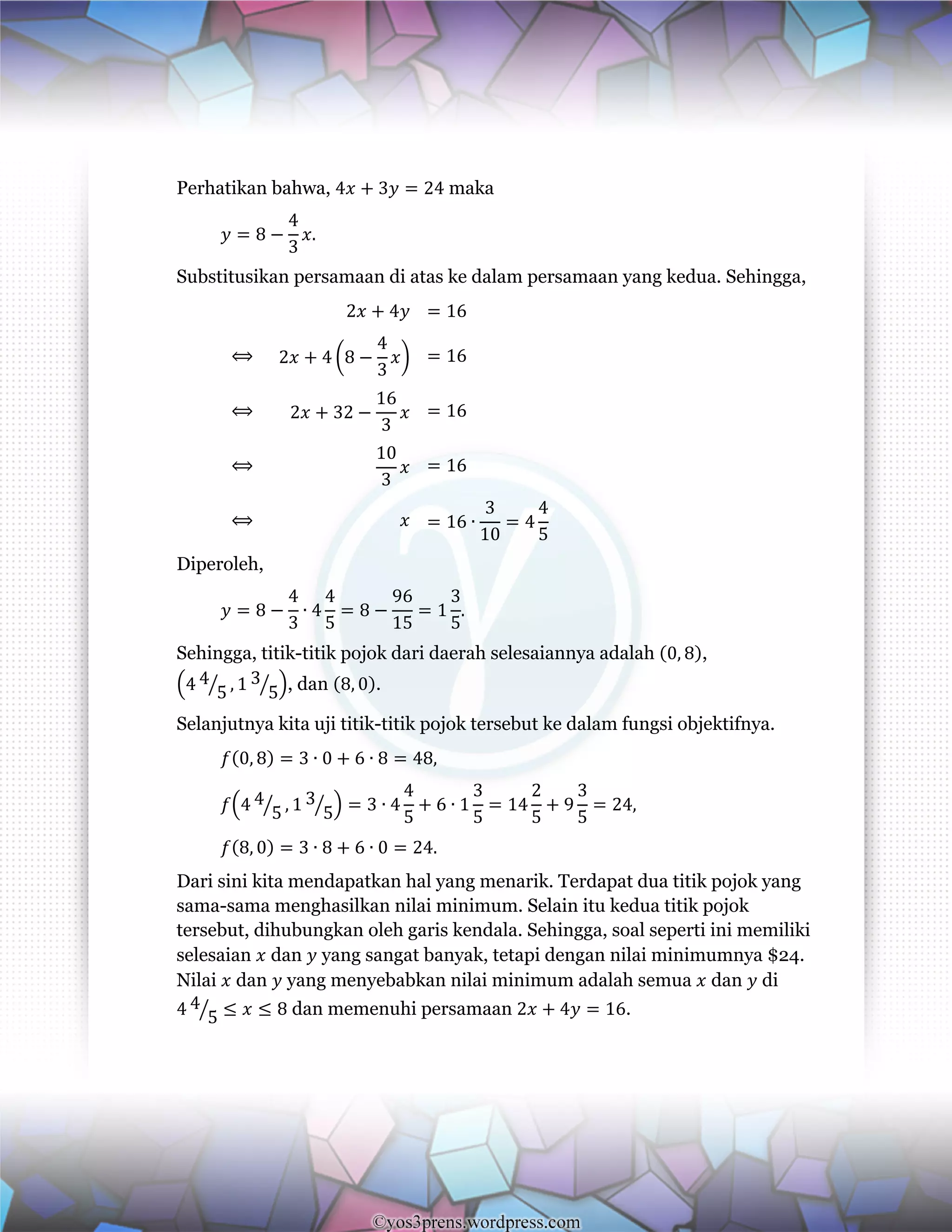10 soal dan pembahasan permasalahan program linear | PDF