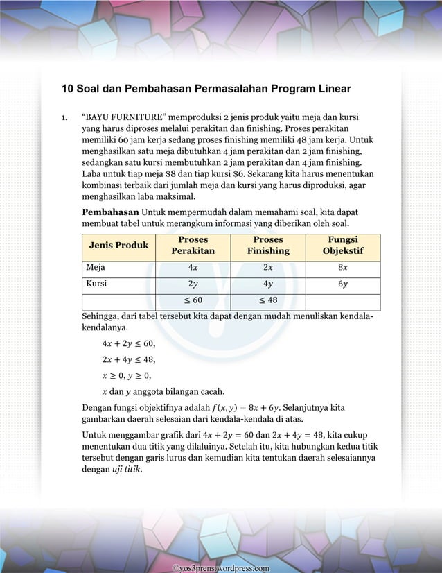 10 soal dan pembahasan permasalahan program linear | PDF