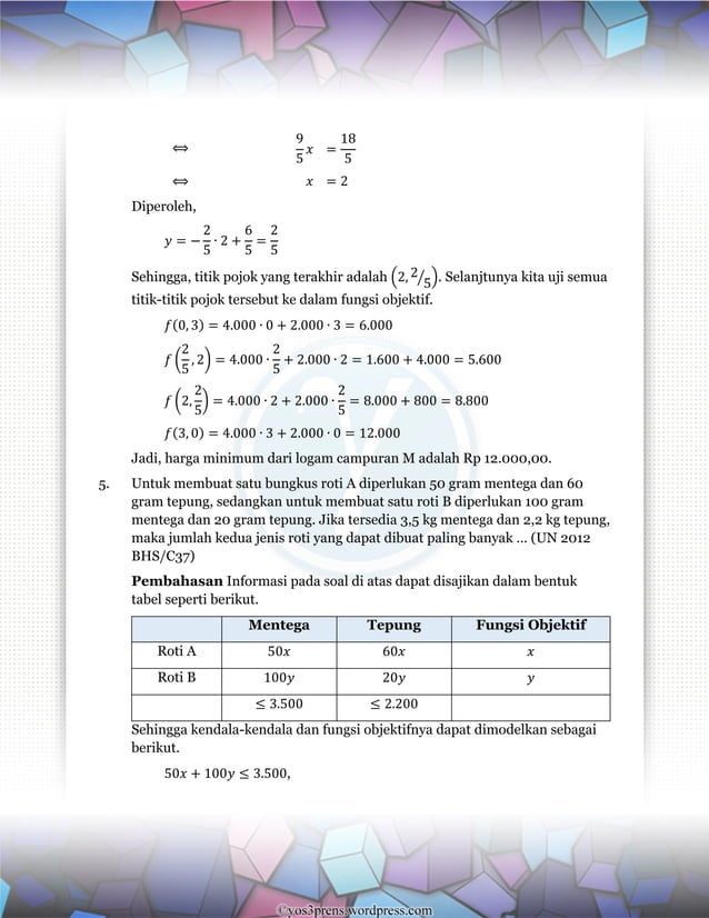 10 soal dan pembahasan permasalahan program linear | PDF