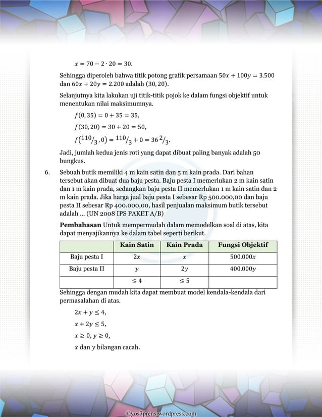 10 soal dan pembahasan permasalahan program linear | PDF
