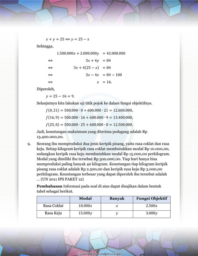 10 soal dan pembahasan permasalahan program linear | PDF