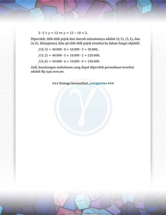 10 soal dan pembahasan permasalahan program linear | PDF
