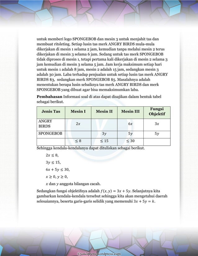 10 soal dan pembahasan permasalahan program linear | PDF