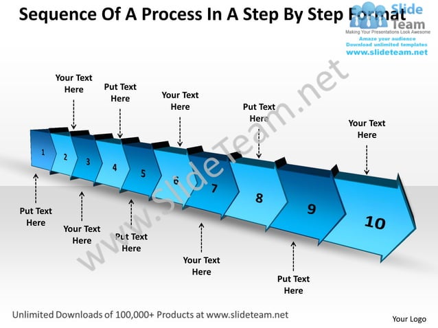 10 stages sequence of process in step by-step format organization chart ...
