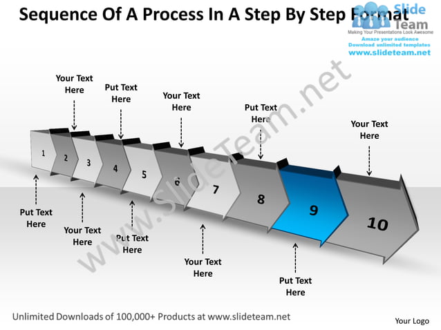 10 stages sequence of process in step by-step format organization chart ...