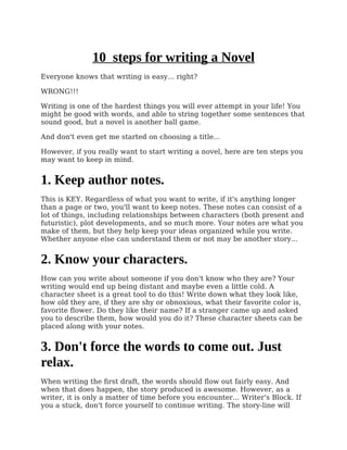 10 steps for writing a novel | PDF