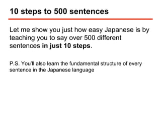 80/20 Japanese - 10 Steps to 500 Sentences | PDF