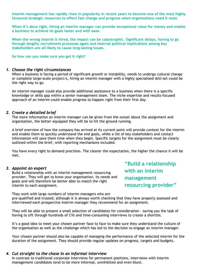 10 Steps to the Perfect Interim Hire - Network Executive | PDF | Resume ...