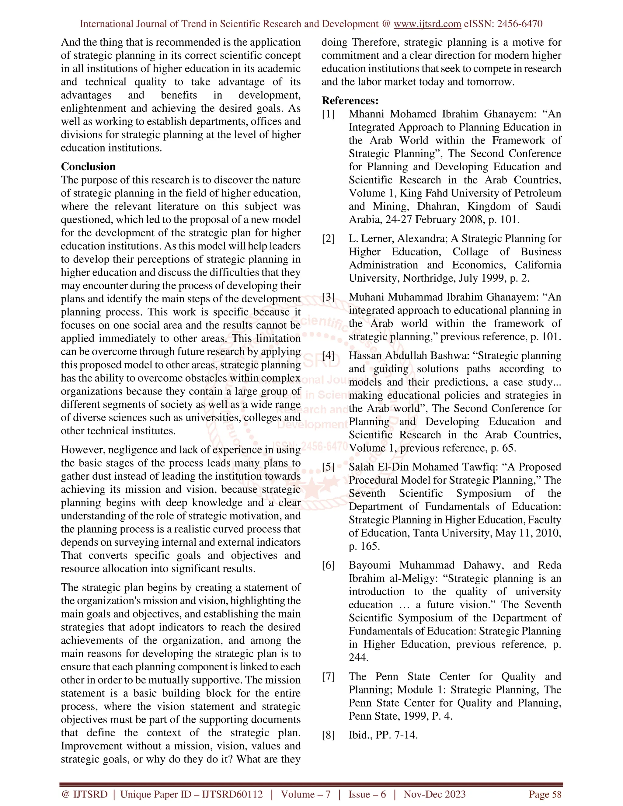 Strategic Planning for Higher Education | PDF