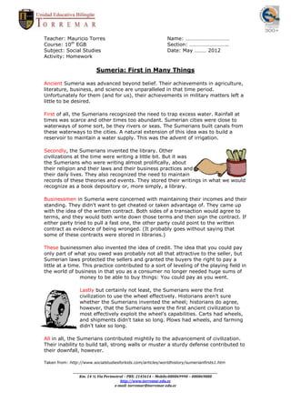 Sumerian Achievements | PDF