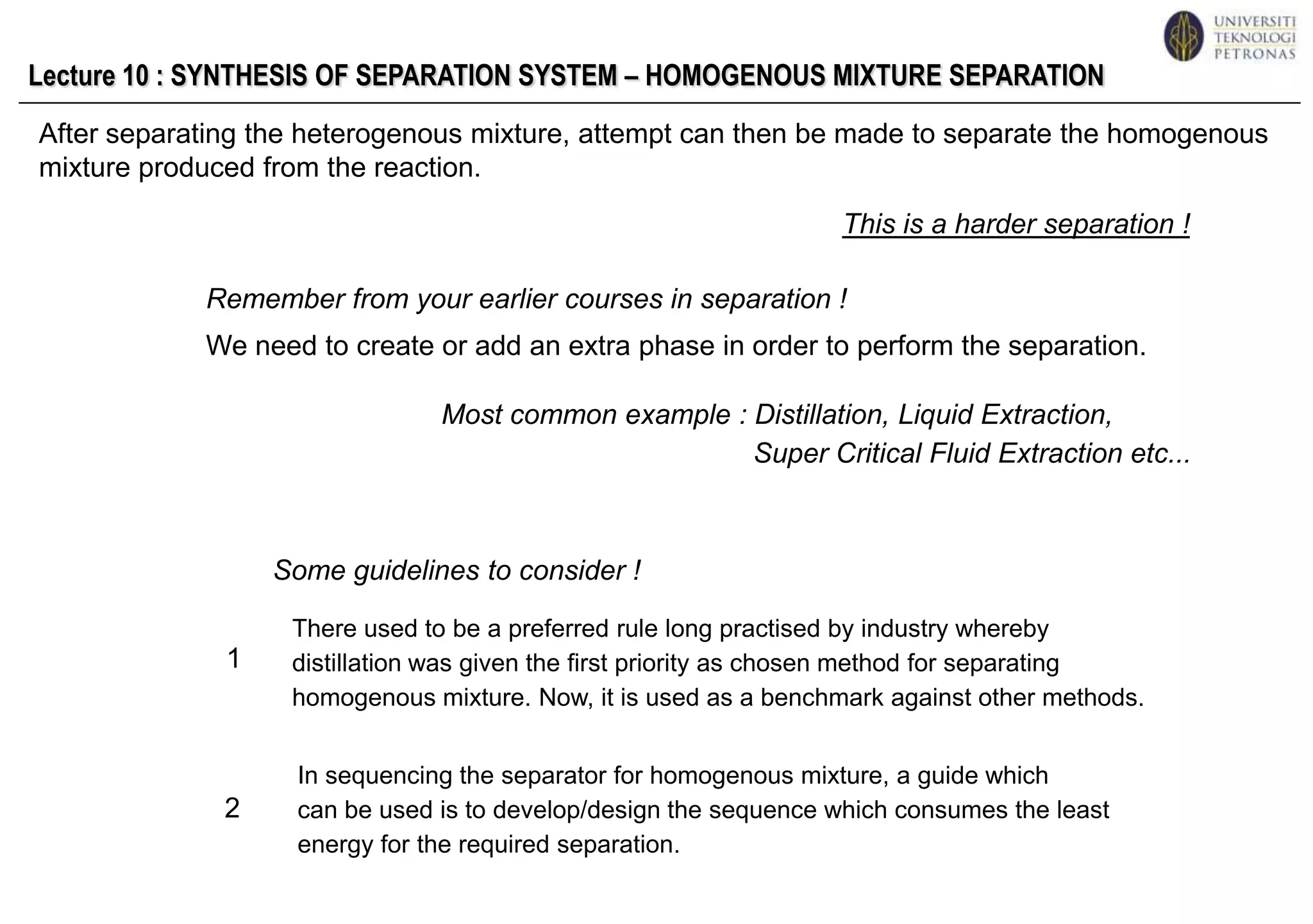 10 synthesis of reaction separation system lec 10 homogenous separation ...