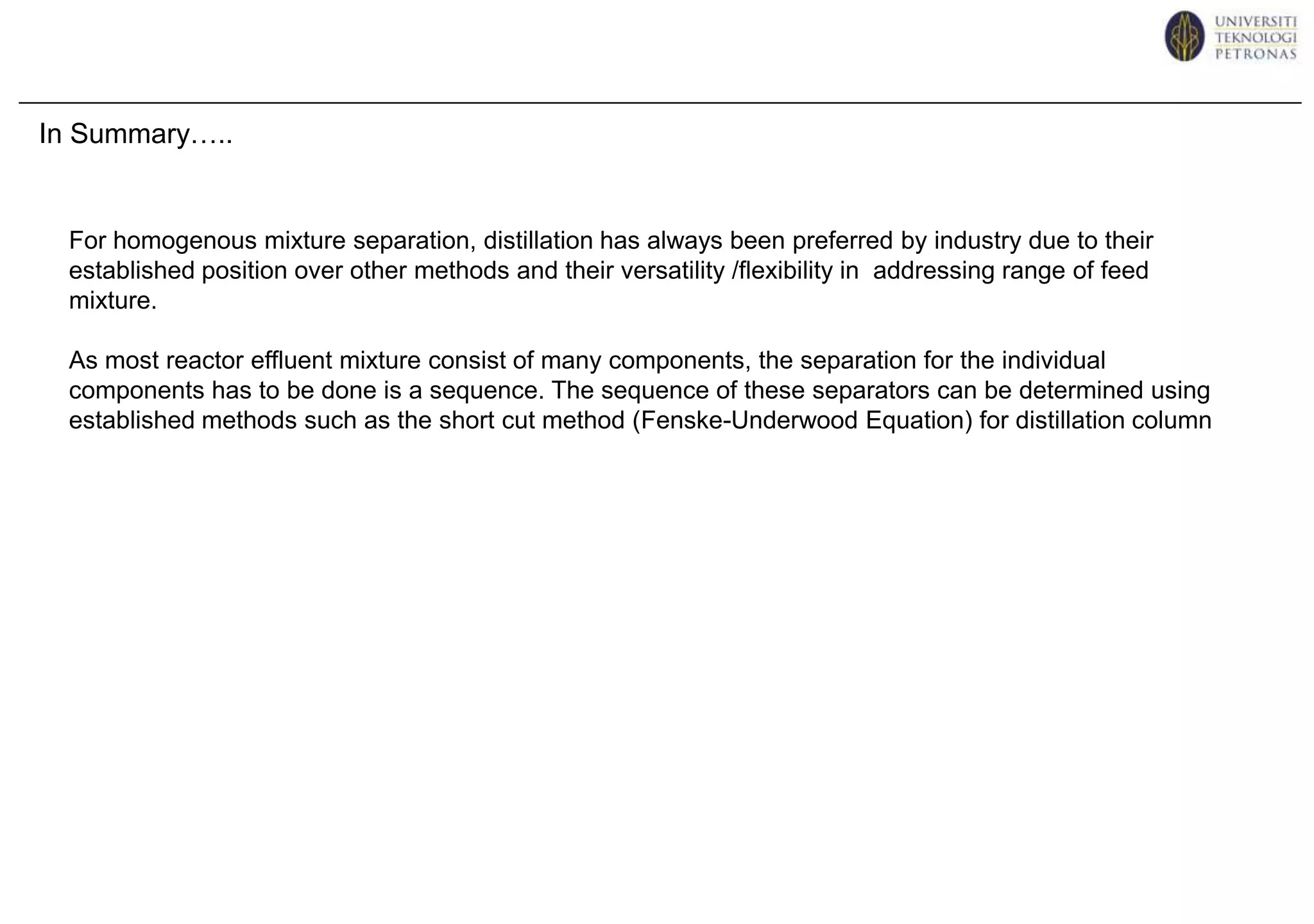 10 synthesis of reaction separation system lec 10 homogenous separation ...