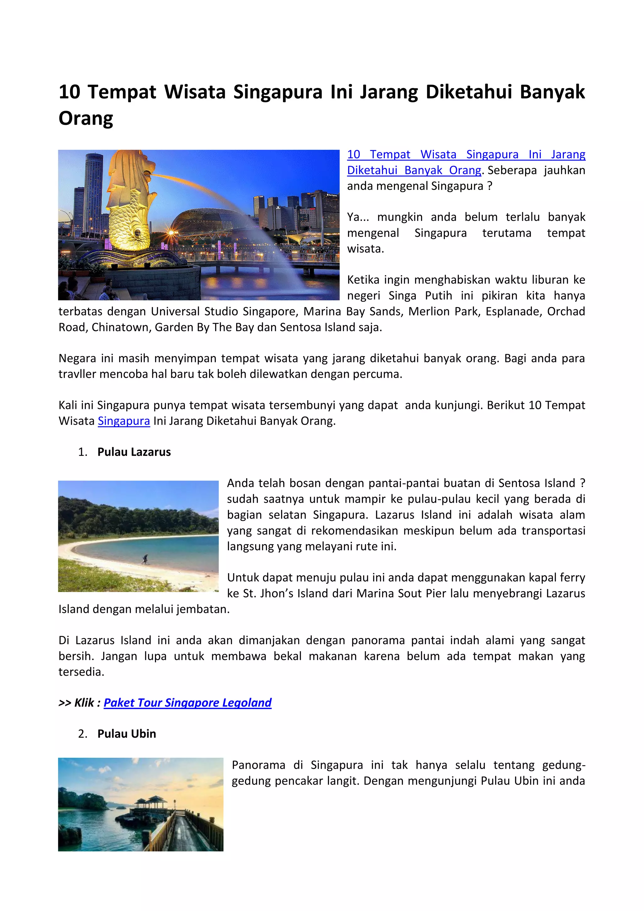 10 tempat wisata singapura ini jarang diketahui banyak orang | PDF