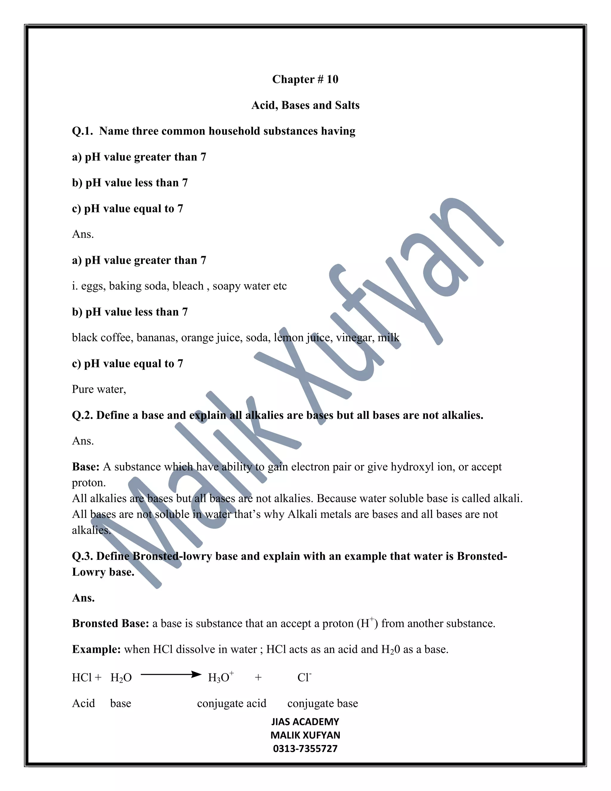 10th. Chemistry. Ch.10. Exercise Solved (Malik Xufyan) | PDF