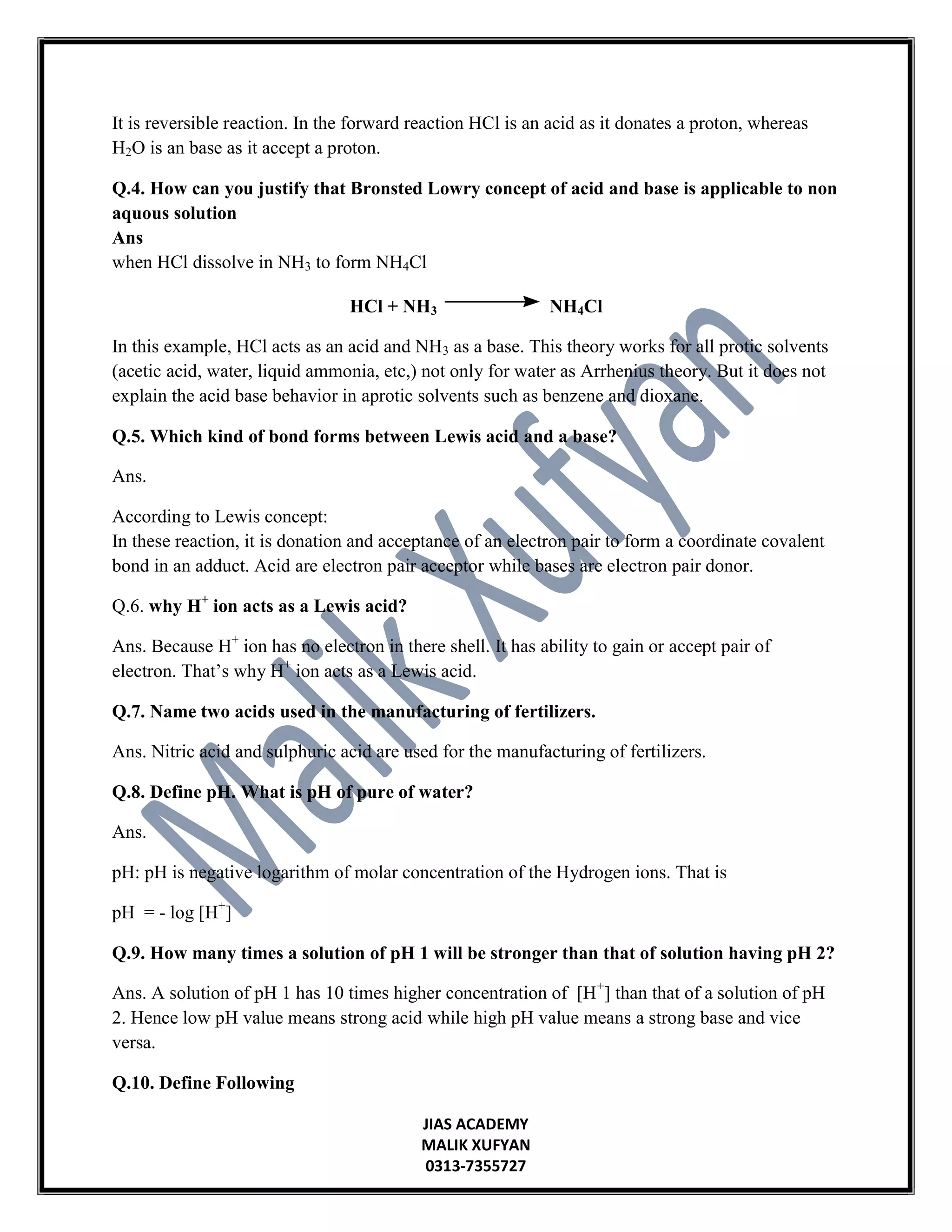 10th. Chemistry. Ch.10. Exercise Solved (Malik Xufyan) | PDF