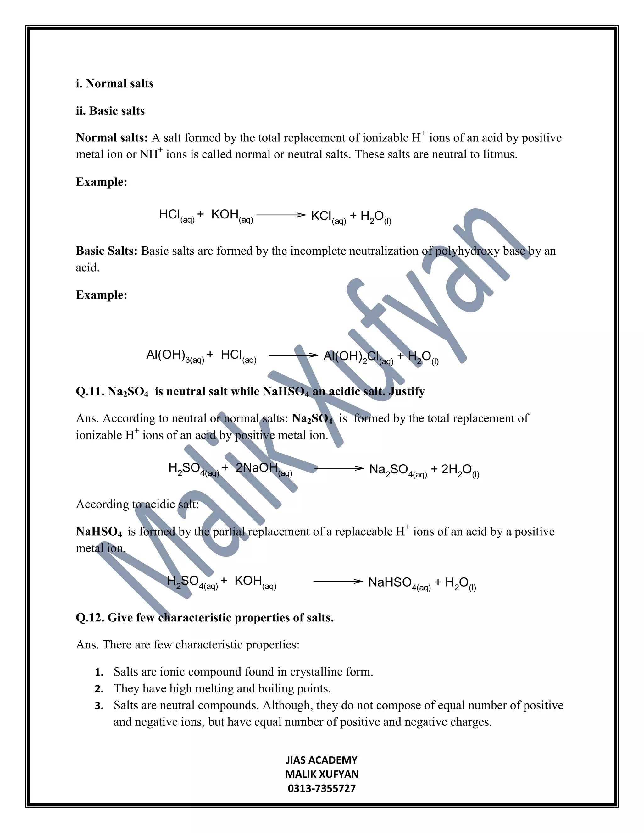 10th. Chemistry. Ch.10. Exercise Solved (Malik Xufyan) | PDF