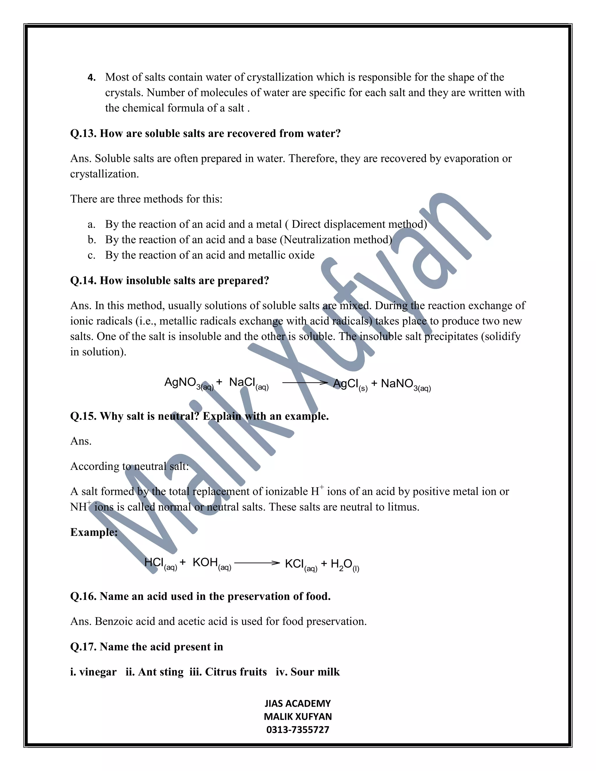 10th. Chemistry. Ch.10. Exercise Solved (Malik Xufyan) | PDF
