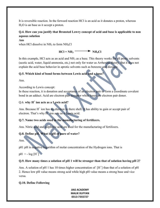 10th. Chemistry. Ch.10. Exercise Solved (Malik Xufyan) | PDF | Chemistry | Science