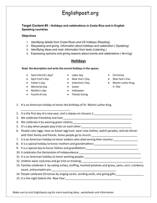 10th Graders- Holidays and Celebrations (Englishpost.org) | PDF