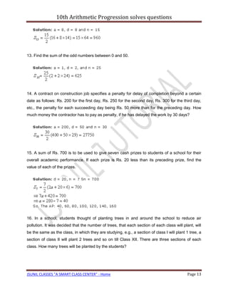 10th arithmetic progression solves questions | PDF