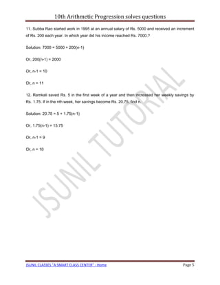 10th arithmetic progression solves questions | PDF