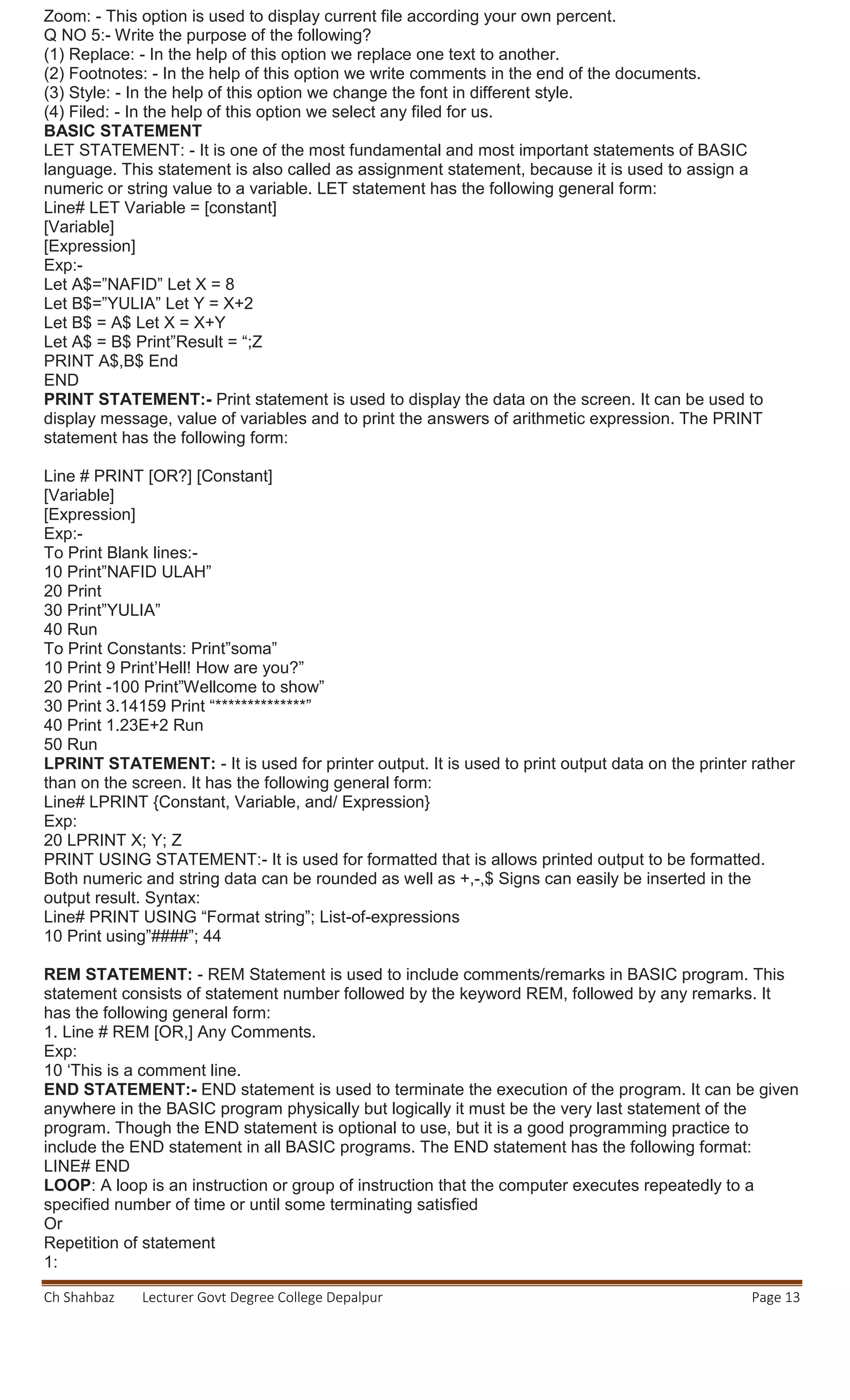 10th class computer science notes in english by cstechz | PDF