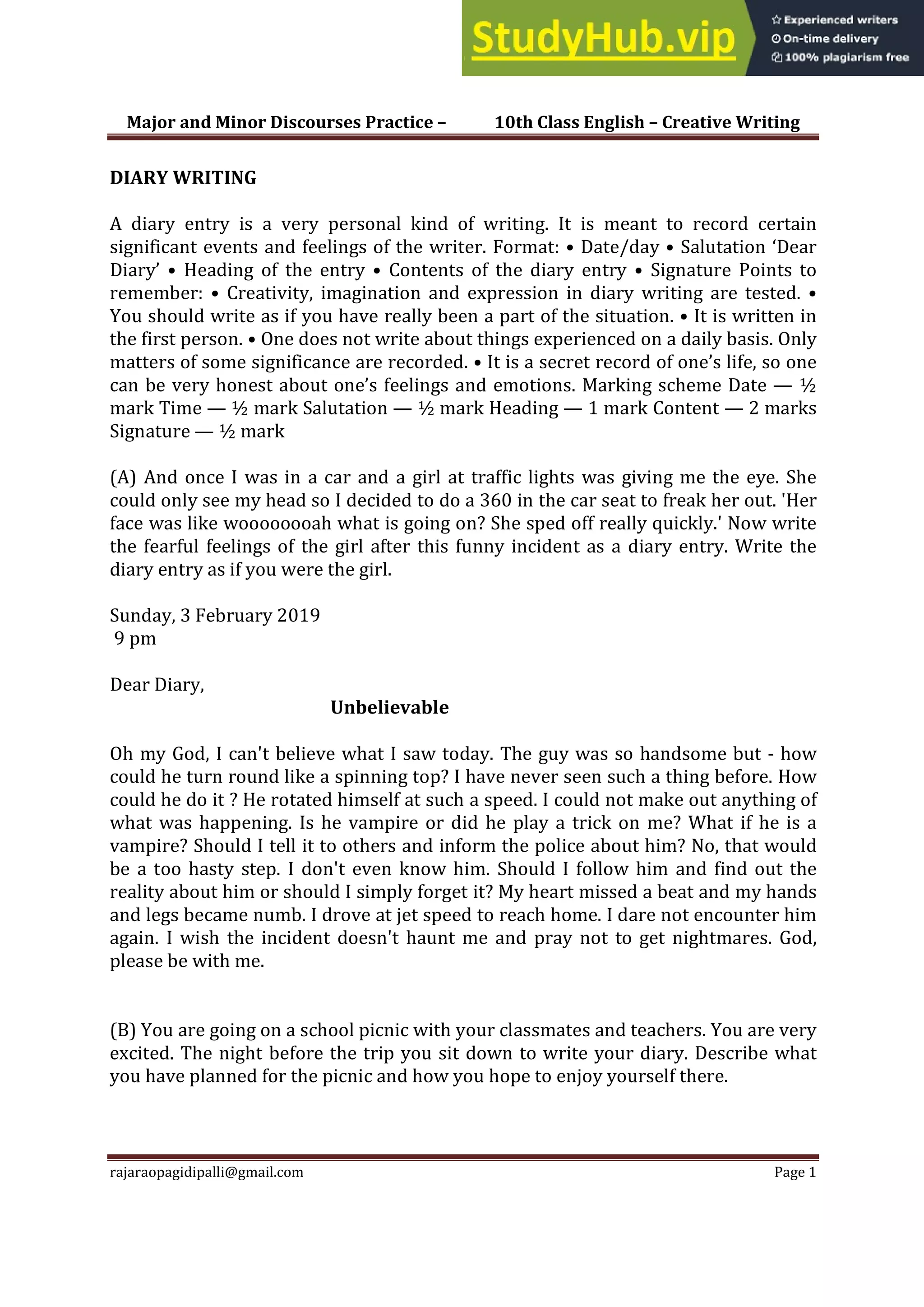 10Th Class English Discourse Writing - Creative Writing - Textual ...