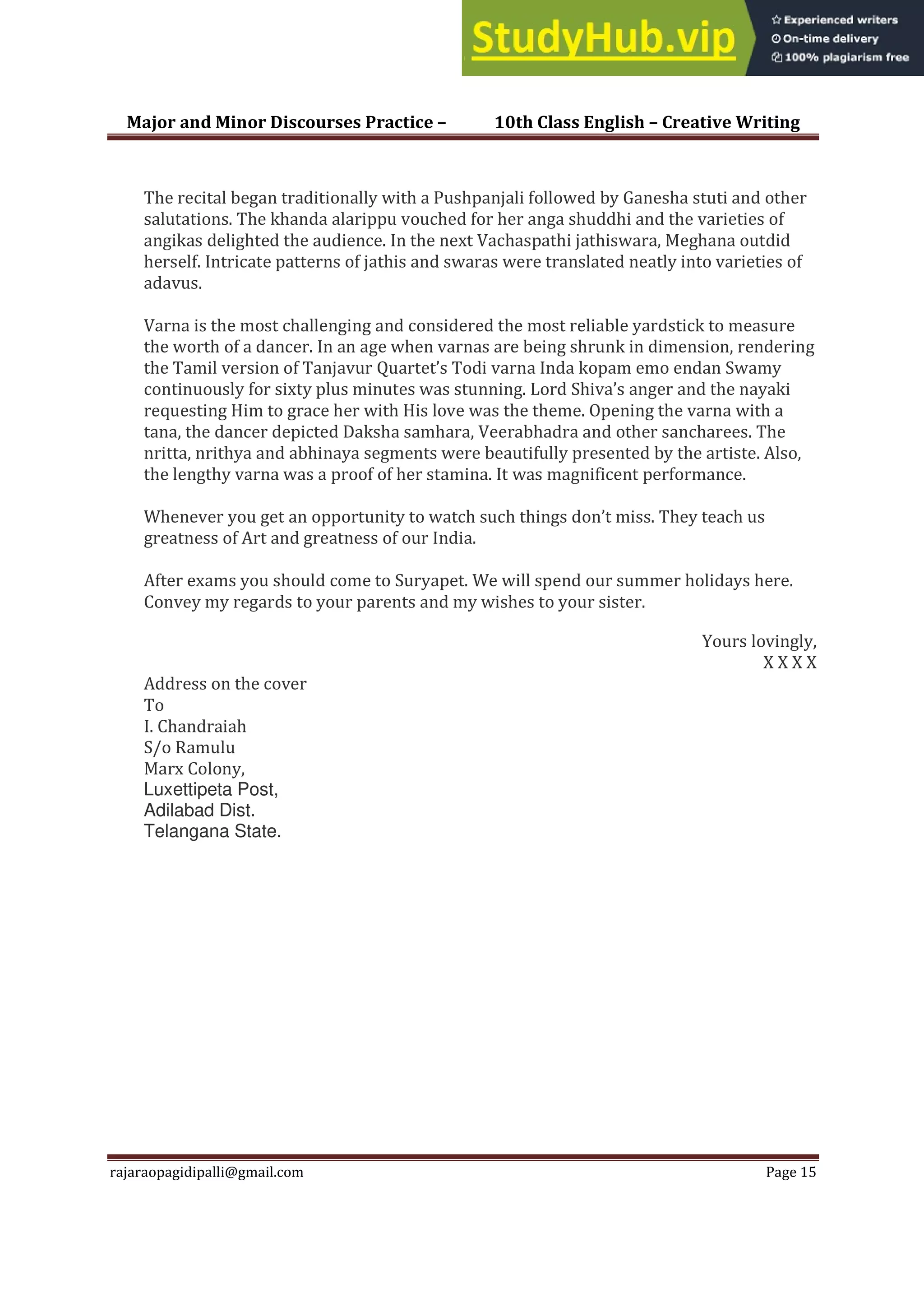 10Th Class English Discourse Writing - Creative Writing - Textual ...