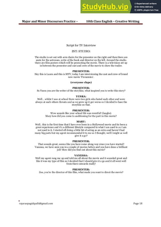 10Th Class English Discourse Writing - Creative Writing - Textual ...