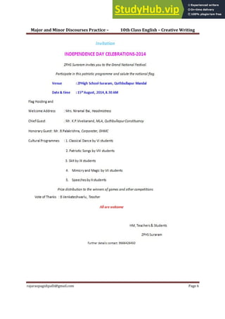10Th Class English Discourse Writing - Creative Writing - Textual ...