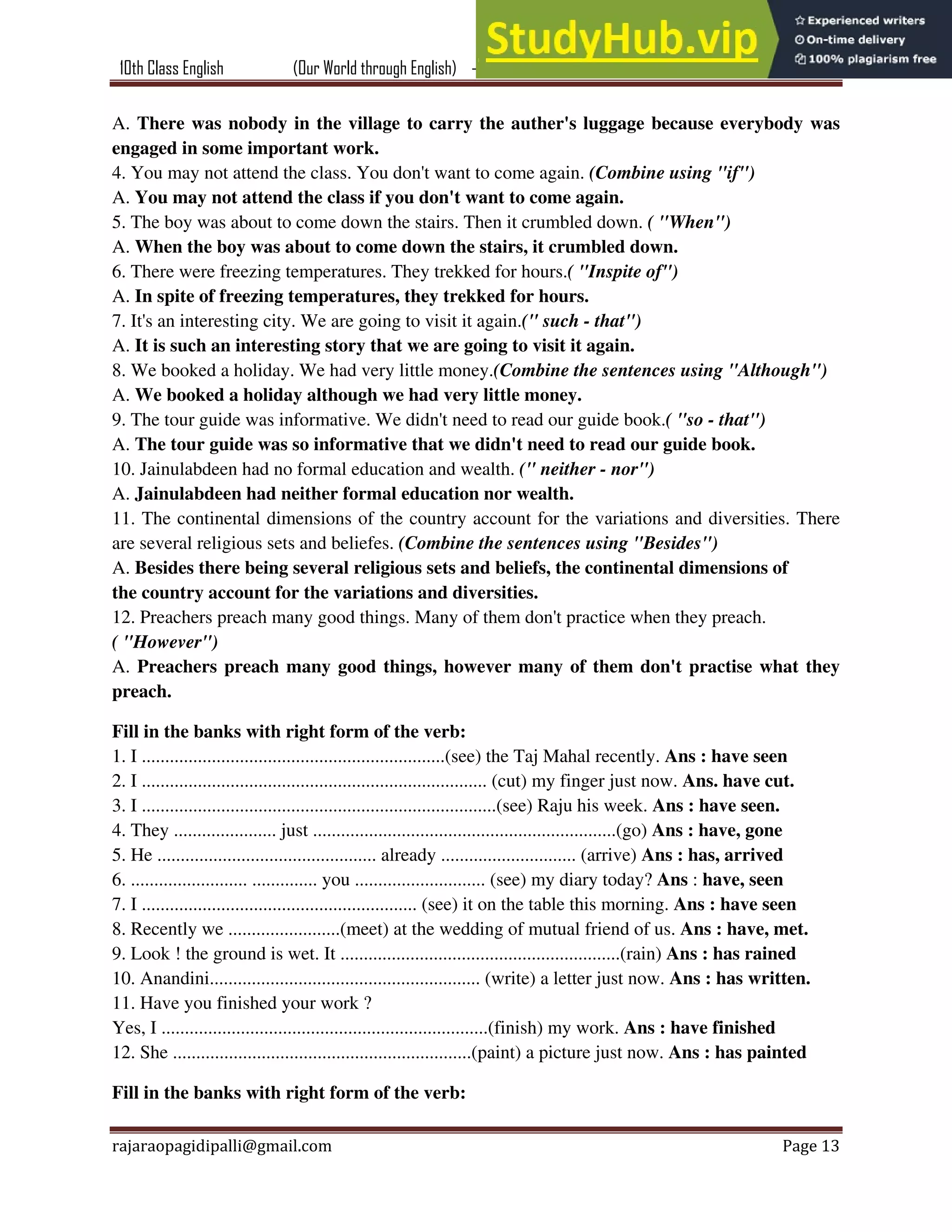 10Th Class English Textual Grammar And Vocabulary - Our World Through ...
