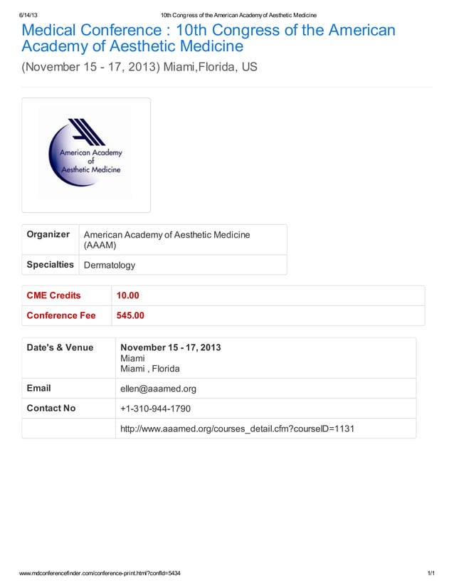 Medical Conferences - 10th congress of the american academy of ...