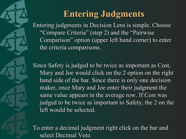 10 The Analytic Hierarchy Process Using Decision Lens Ppt