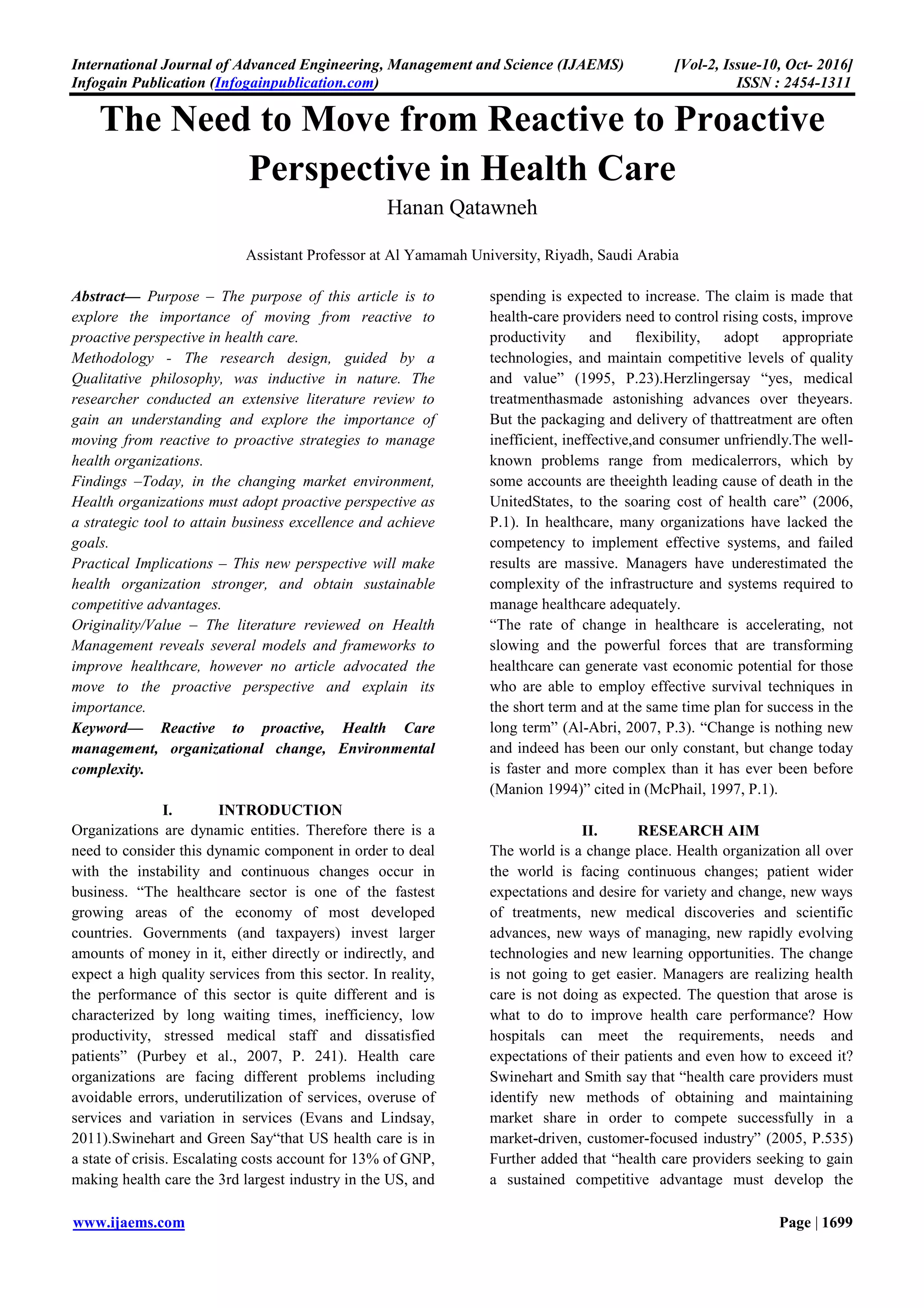 10 the need to move from reactive to proactive perspective in health ...