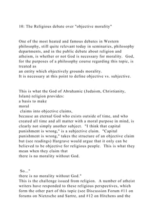 10 The Religious debate over objective moralityOne of the m | DOCX ...
