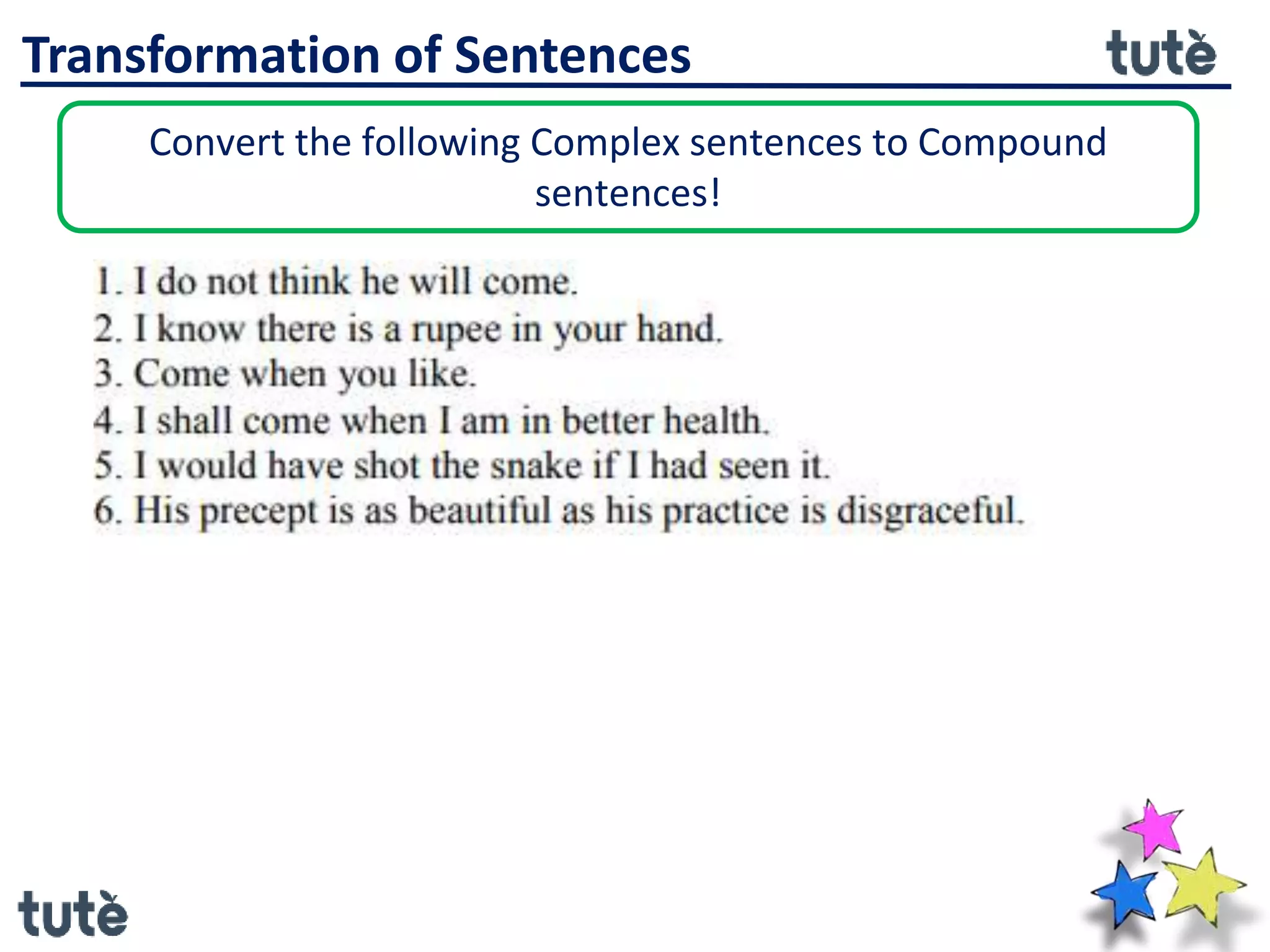 10th ICSE Transformation of Sentences | PPTX