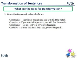 10th ICSE Transformation of Sentences | PPTX