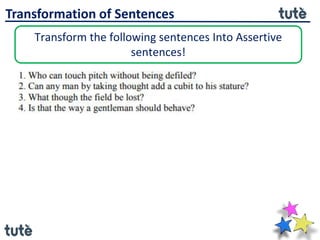 10th ICSE Transformation of Sentences | PPTX