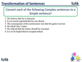 10th ICSE Transformation of Sentences | PPTX