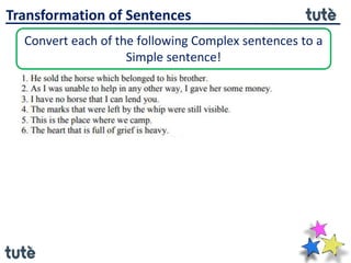 10th ICSE Transformation of Sentences | PPTX
