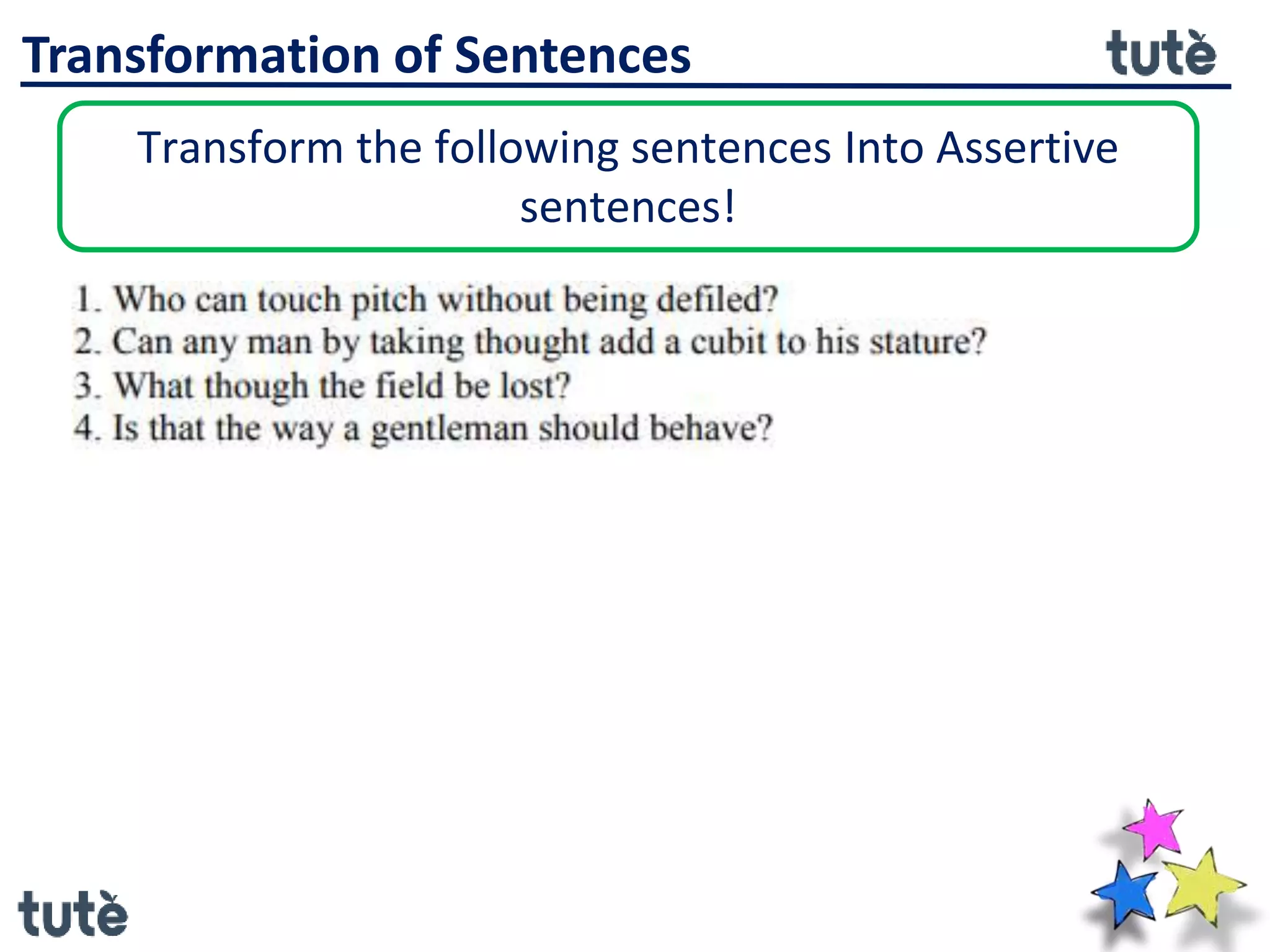 10th icse transformation of sentences | PPTX